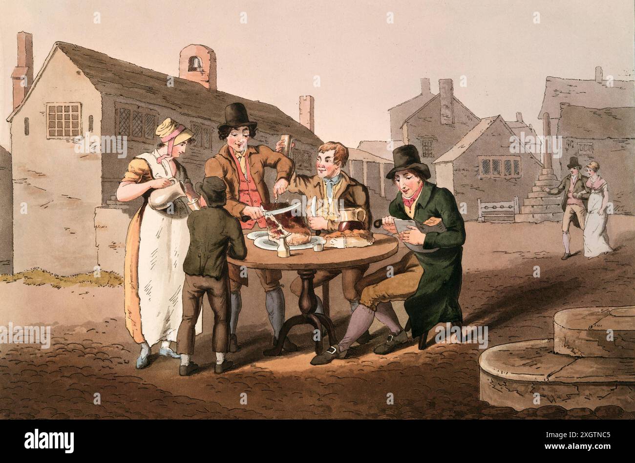 Szene aus dem alltäglichen Leben in England um 1810, Familie am Eßtisch ...