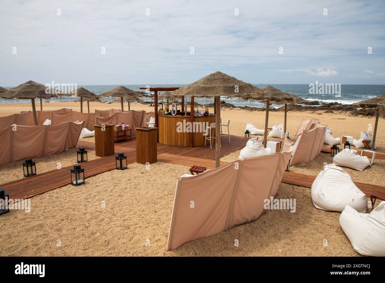Porto, Portugal - 16th June 2024; Beach bar along the rugged coast near ...