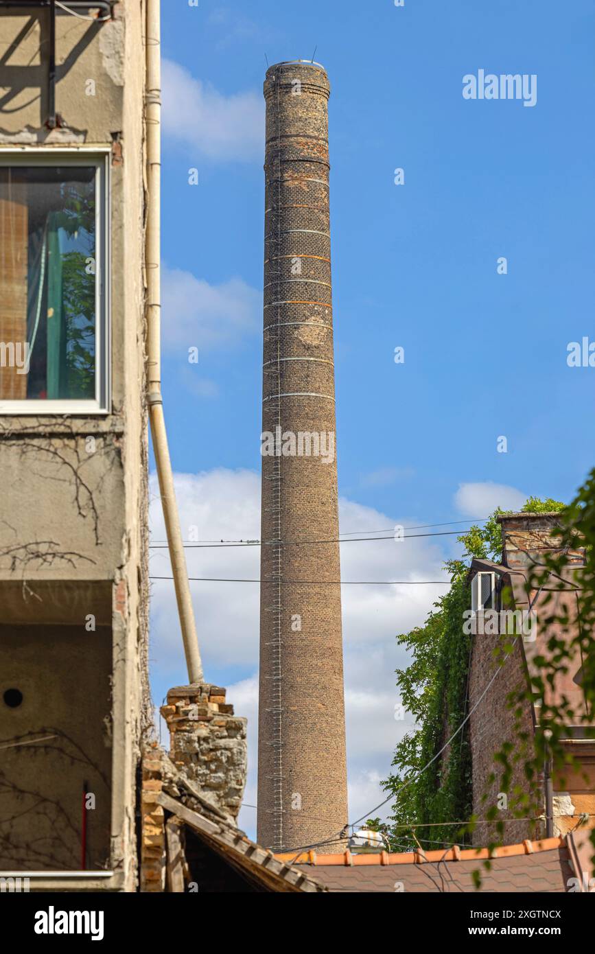 Old Tall Bricks Chimney Smokestack Pipe at Abandoned Factory Stock ...