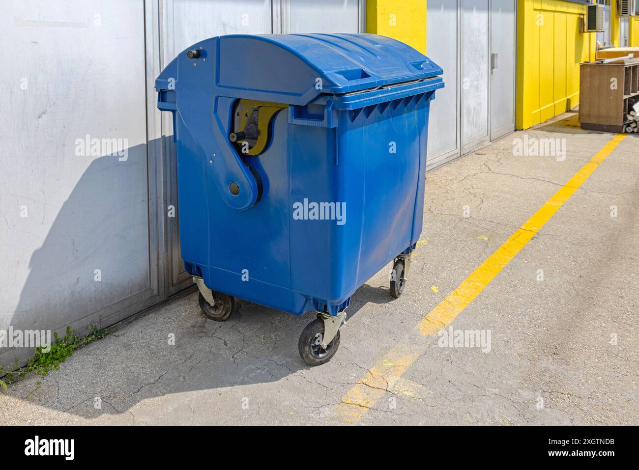 Big Blue Plastic Wheelie Bin for Industry Recycling Waste Stock Photo ...