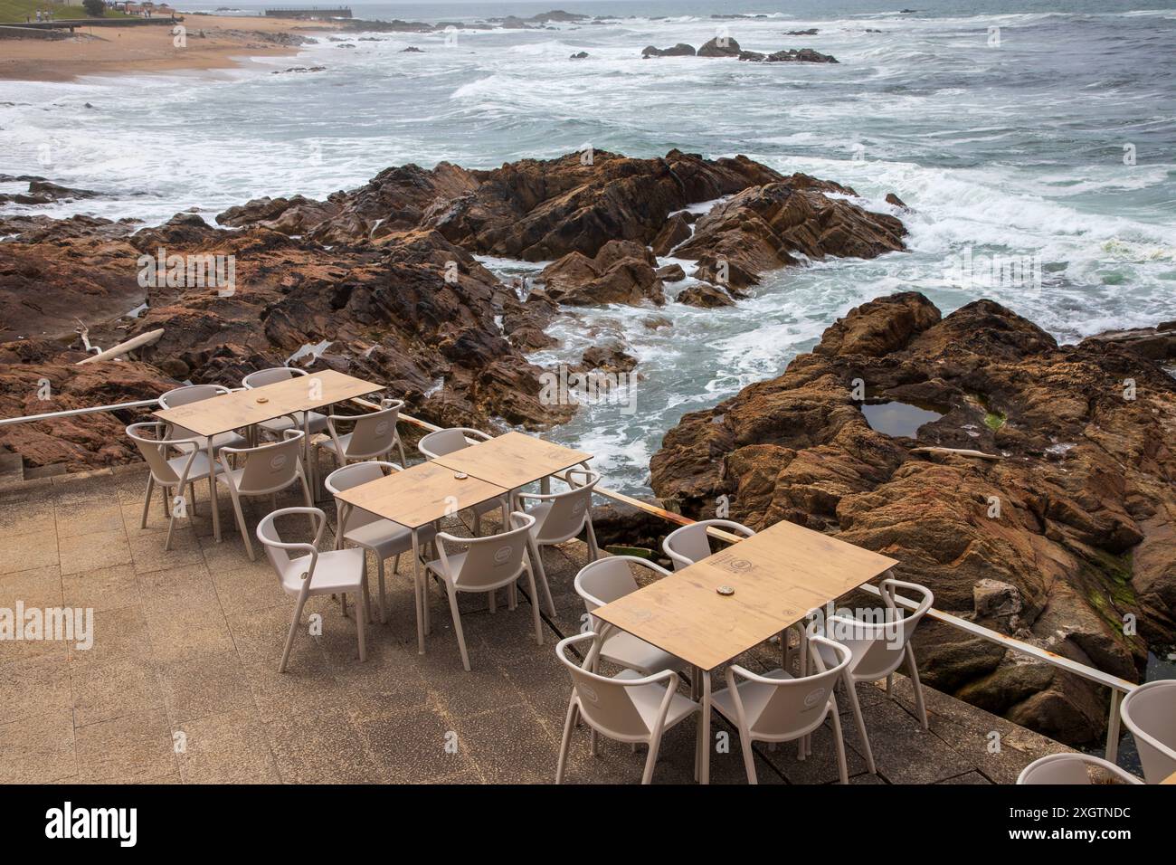 Porto, Portugal - 16th June 2024; Beach bar along the rugged coast near ...