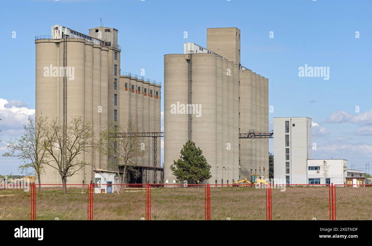 Tall Concrete Silo Grain Storage Structure in Village Blue Sky Spring ...