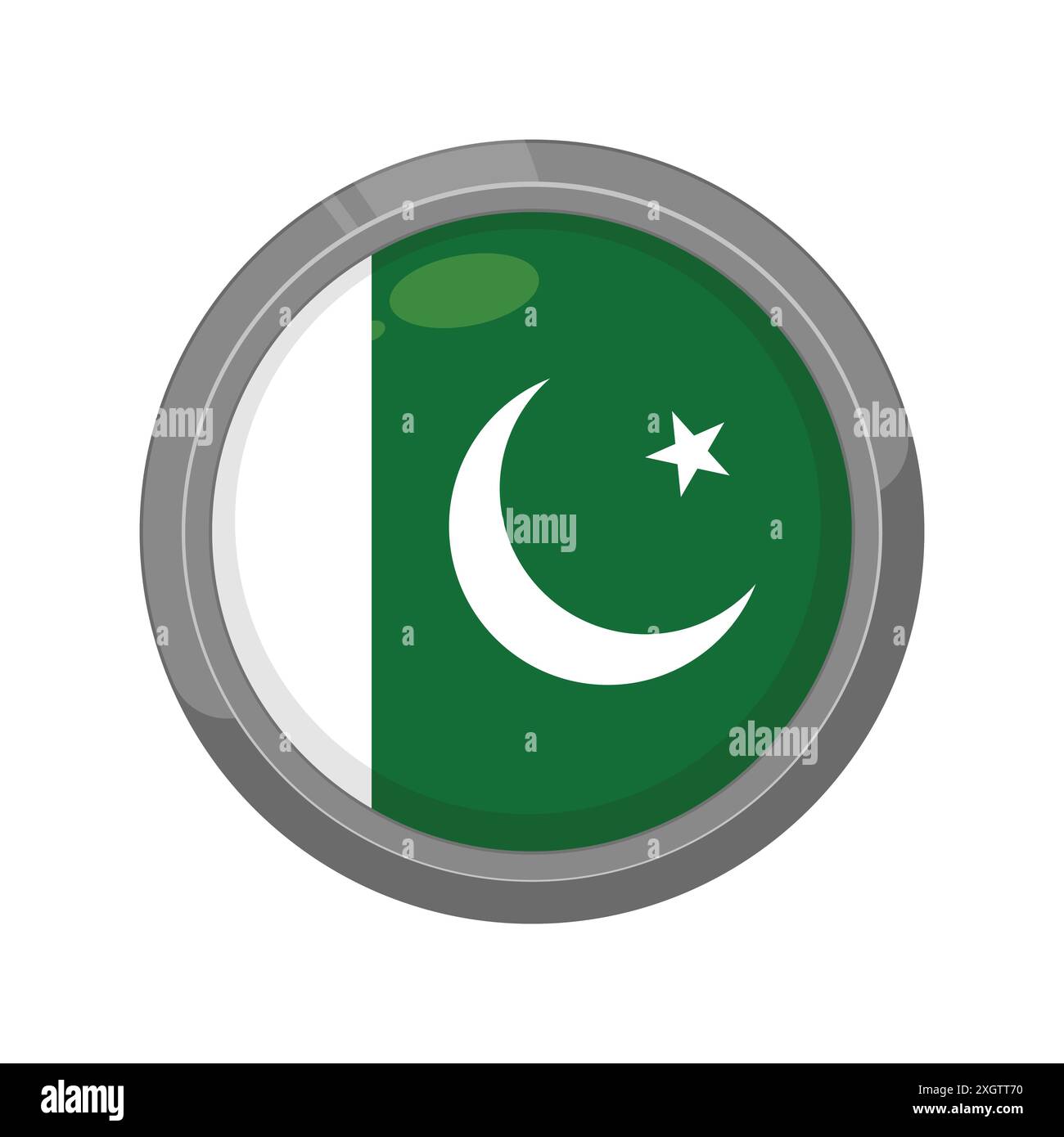 Pakistan flag. Round glossy. Silver frame. Pakistan flag vector icon ...