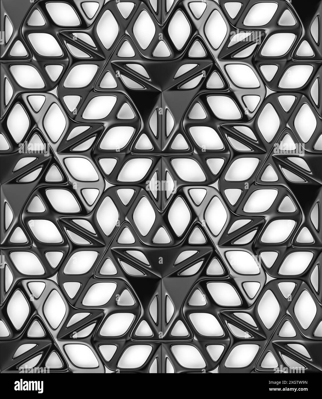 3d illustration white lattice bionic form tiles on wooden oak ...