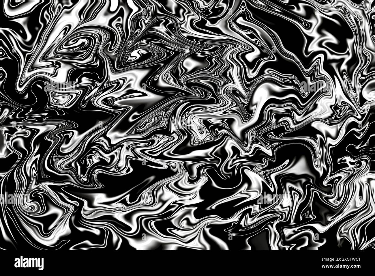 Abstract illustration featuring a mesmerizing black and white liquid swirl pattern. This ...