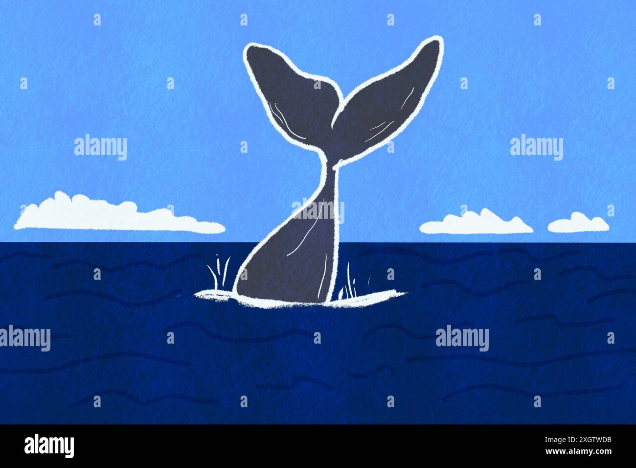 A minimalist illustration depicting a whale tail emerging from dark ... A minimalist illustration depicting a whale tail emerging from dark ...