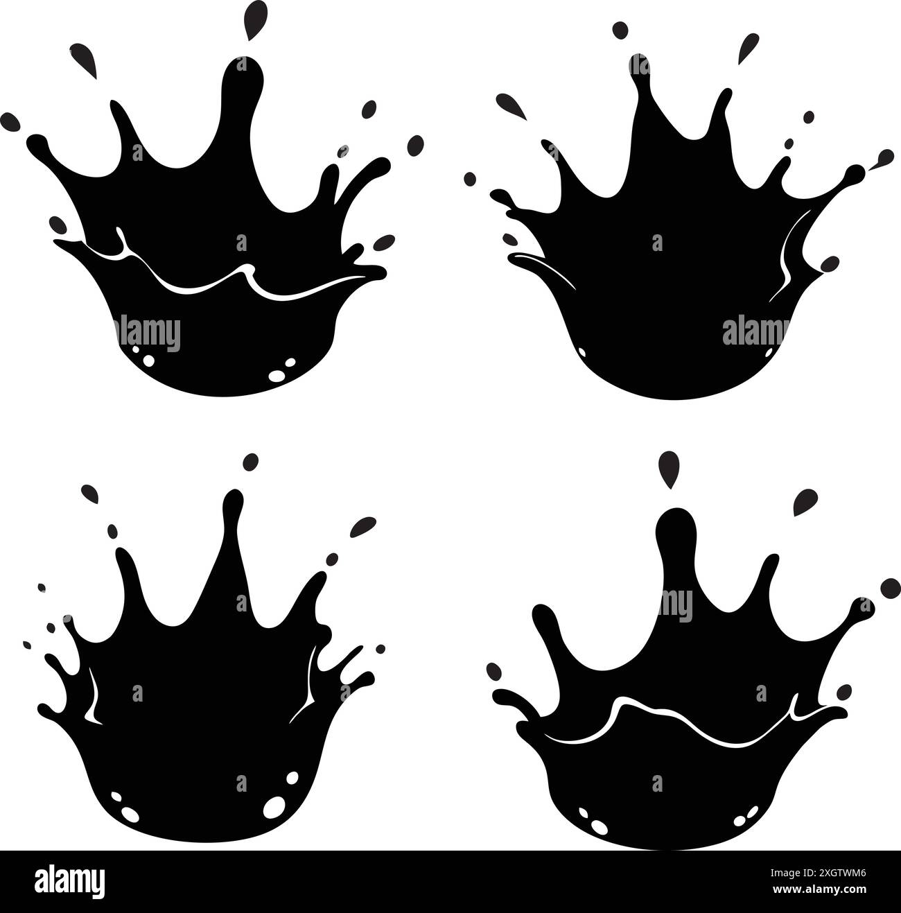 Black Splash water Set Different types on white background Stock Vector ...