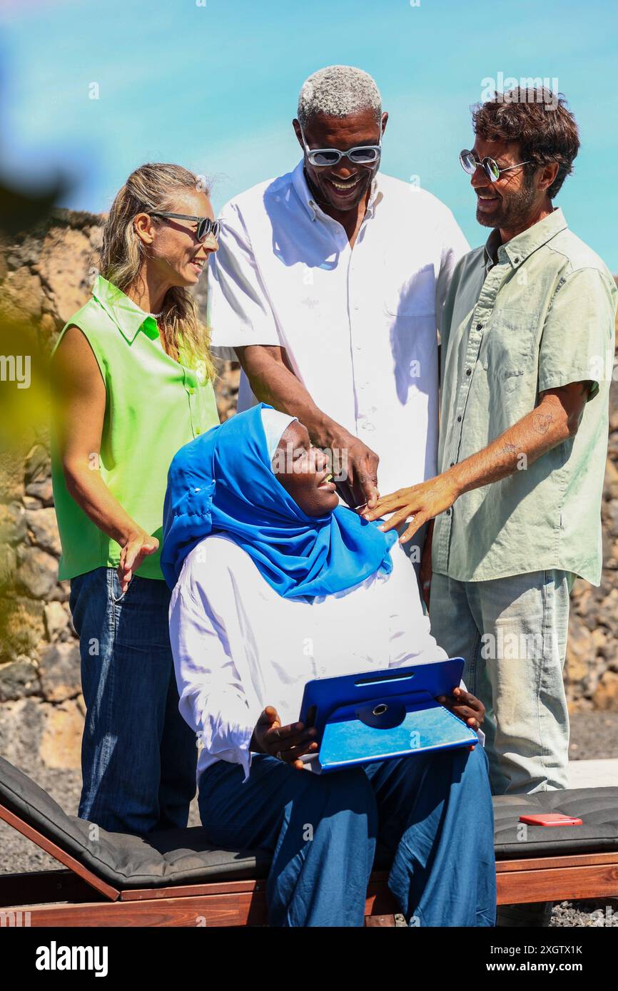 Diverse business group with a Caucasian woman, African American man ...