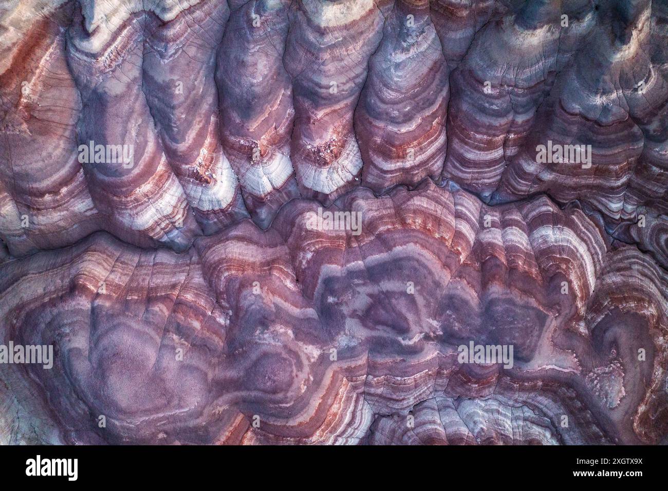 Overhead shot capturing the stunning, multi-hued layers of bentonite ...