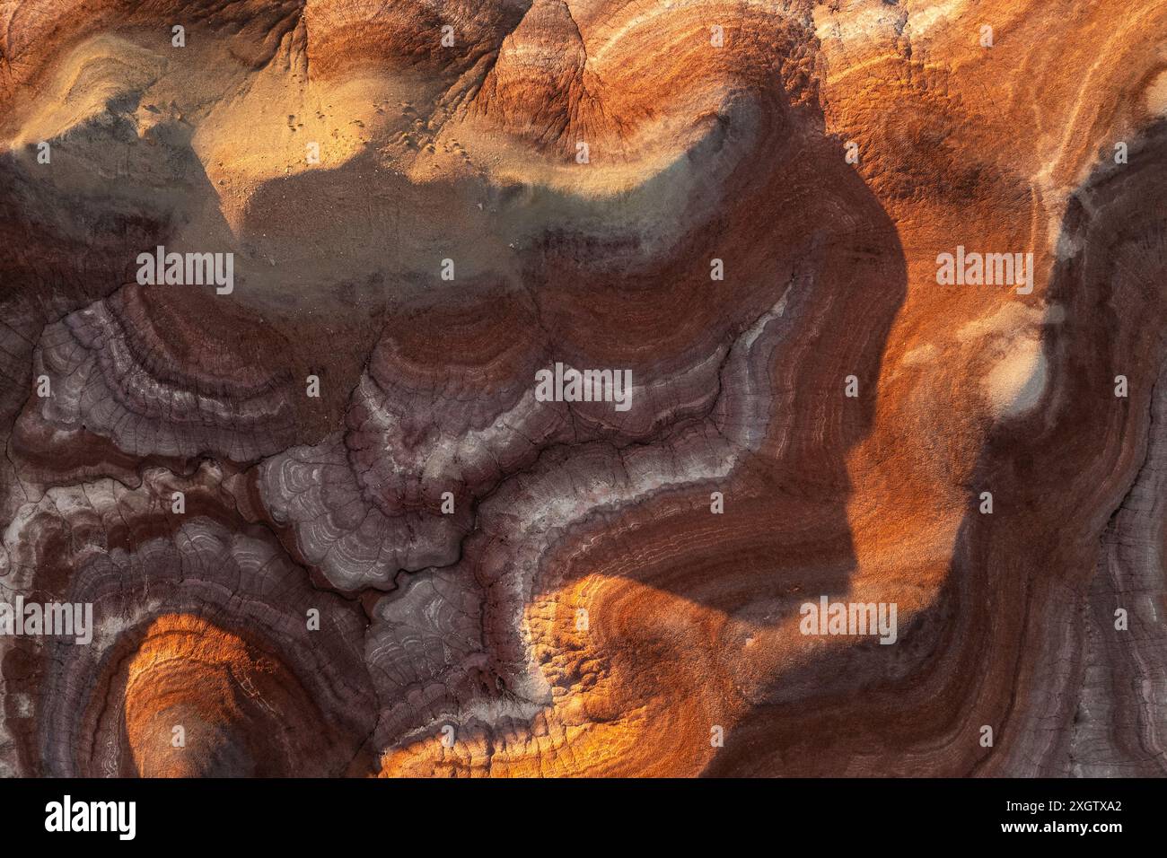 Close-up of highly detailed bentonite clay stratification showing ...