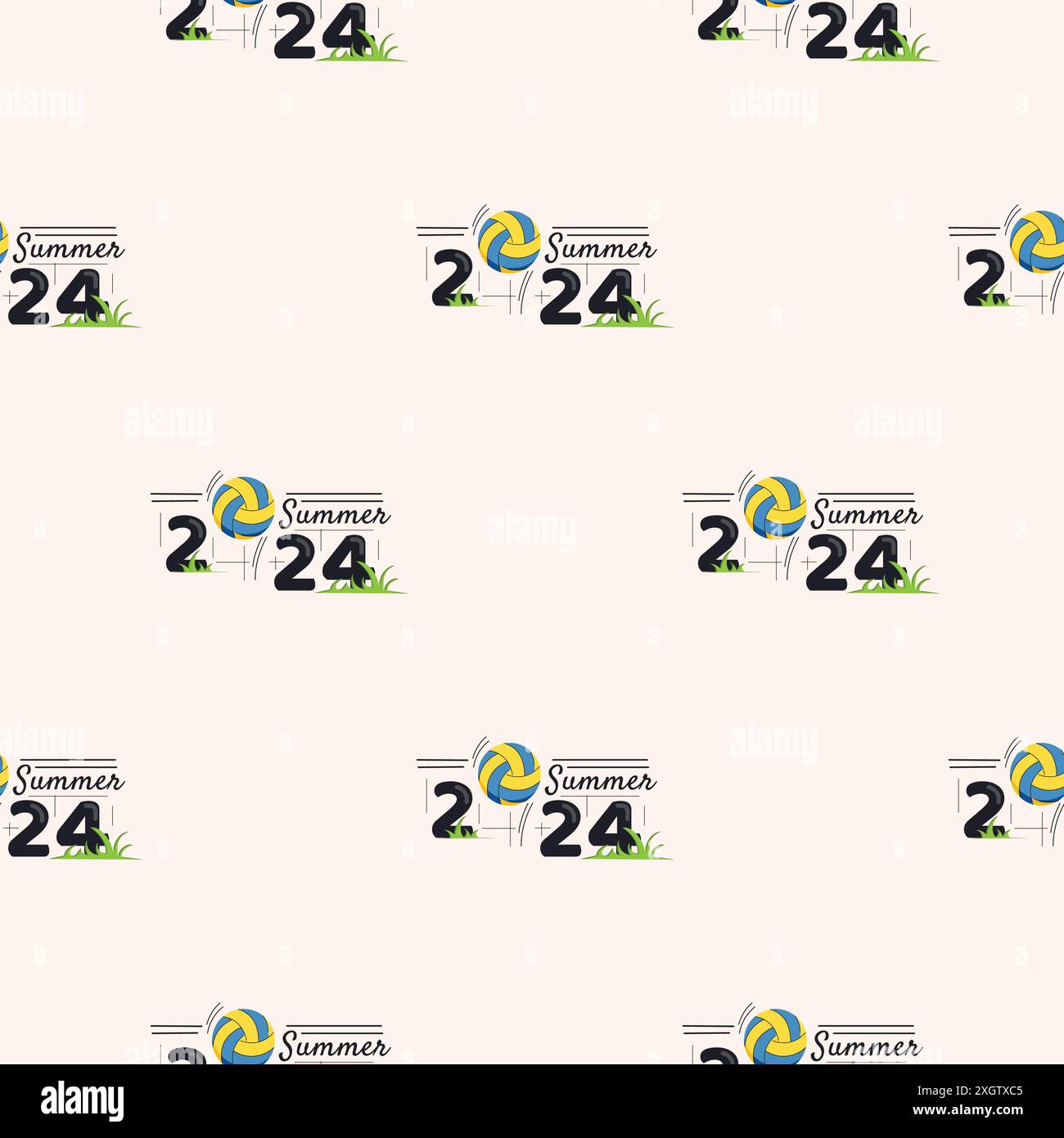 Vector seamless pattern with volleyball ball and net. Summer 2024 ...