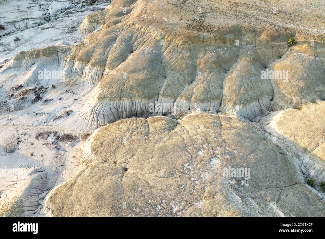 An aerial view capturing the surreal, textural landscape of the Bisti ...