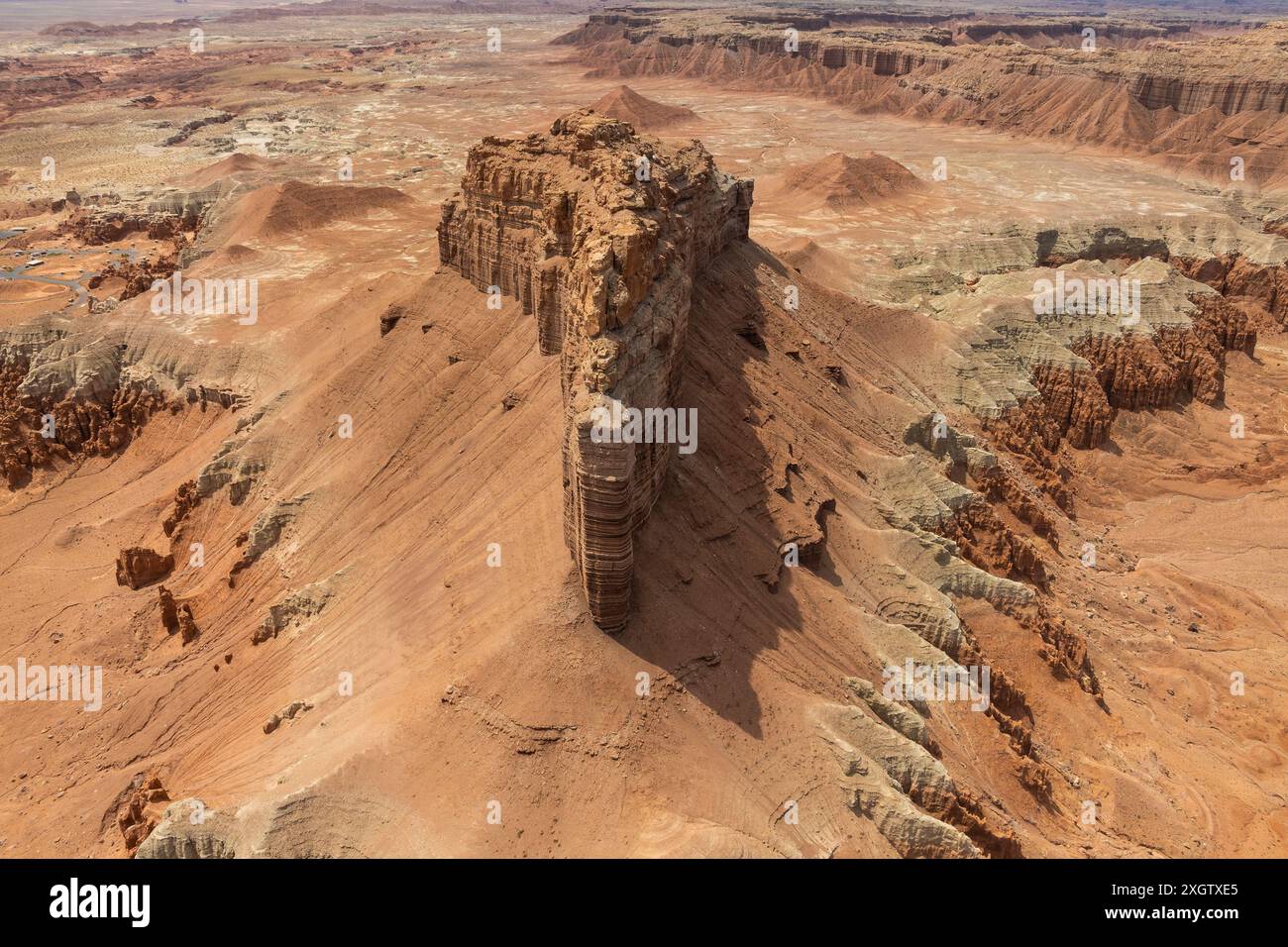 A dramatic drone capture of a striking desert formation near Hanksville ...