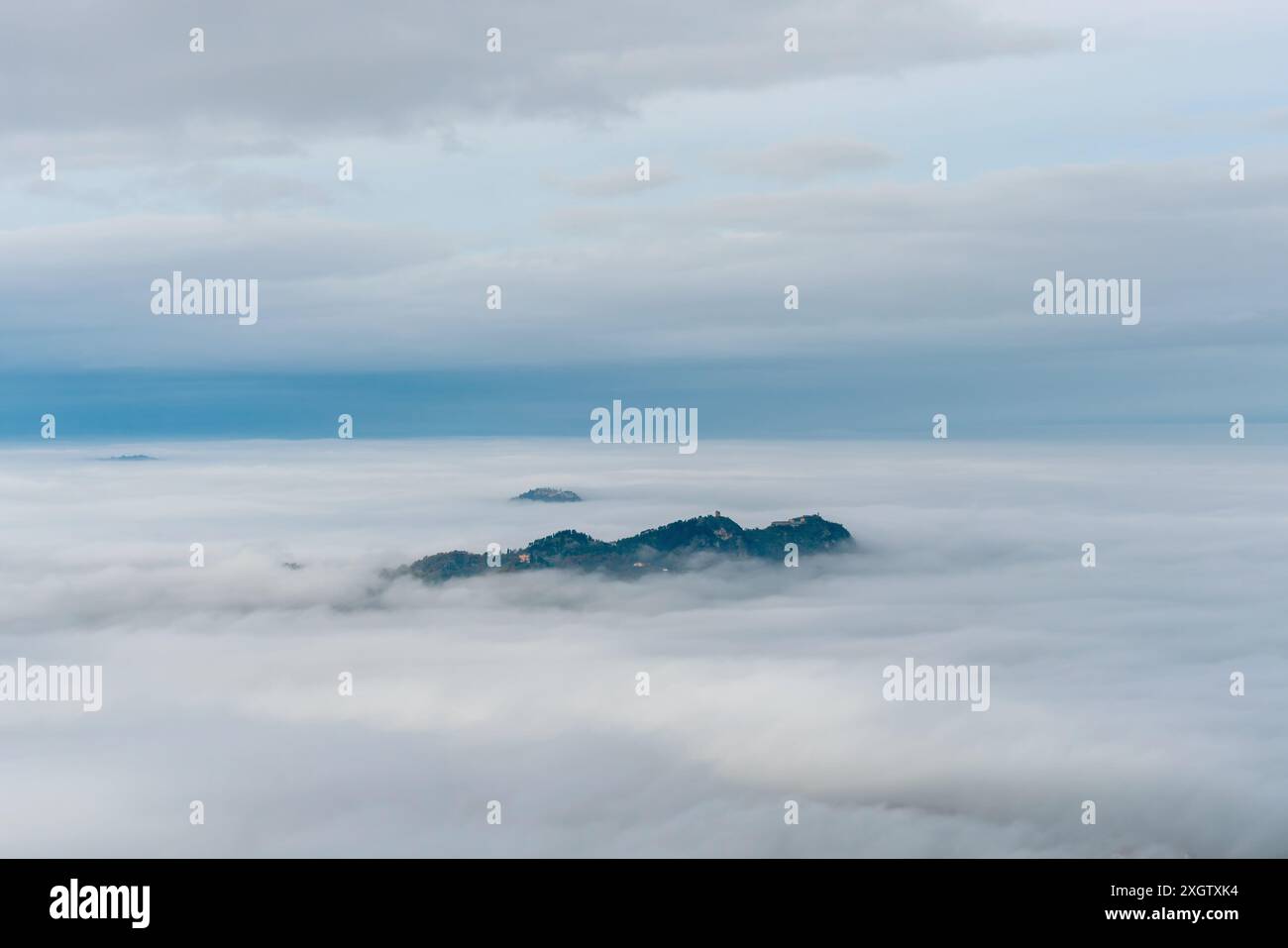 A serene, mist-filled aerial view showcasing the rolling hills of San ...