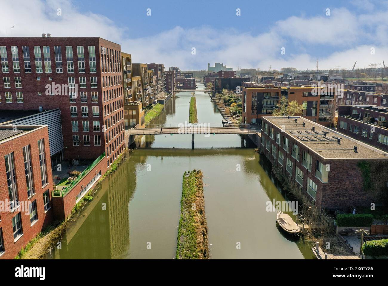 Aerial view of modern residential area along the water canal at Jan ...