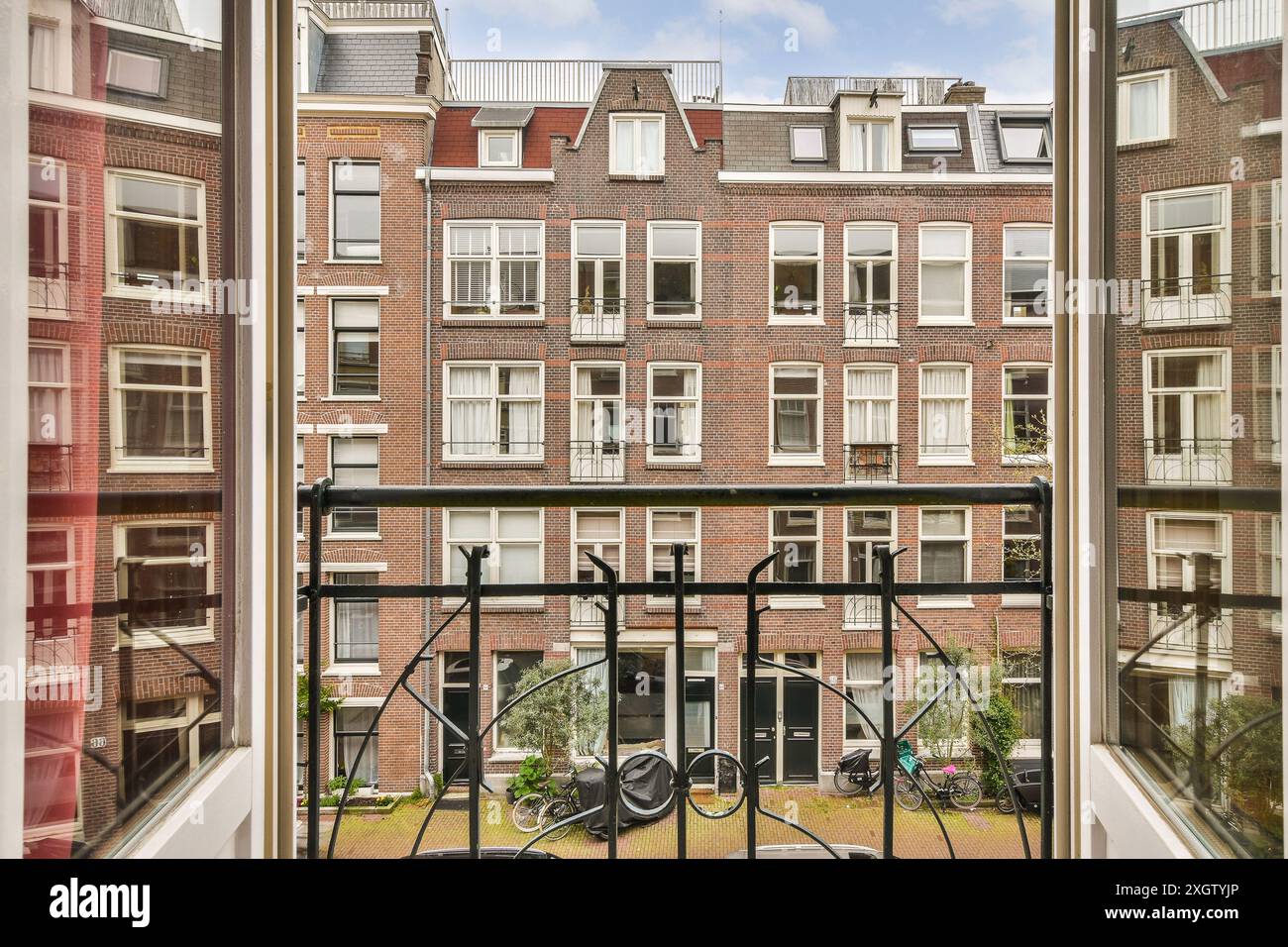 A view from a window overlooking the classic residential architecture ...