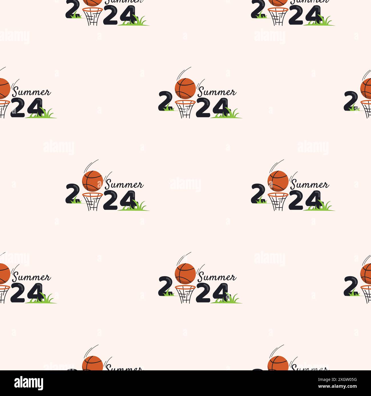 Vector seamless pattern with basketball ball and basket. Summer 2024 ...