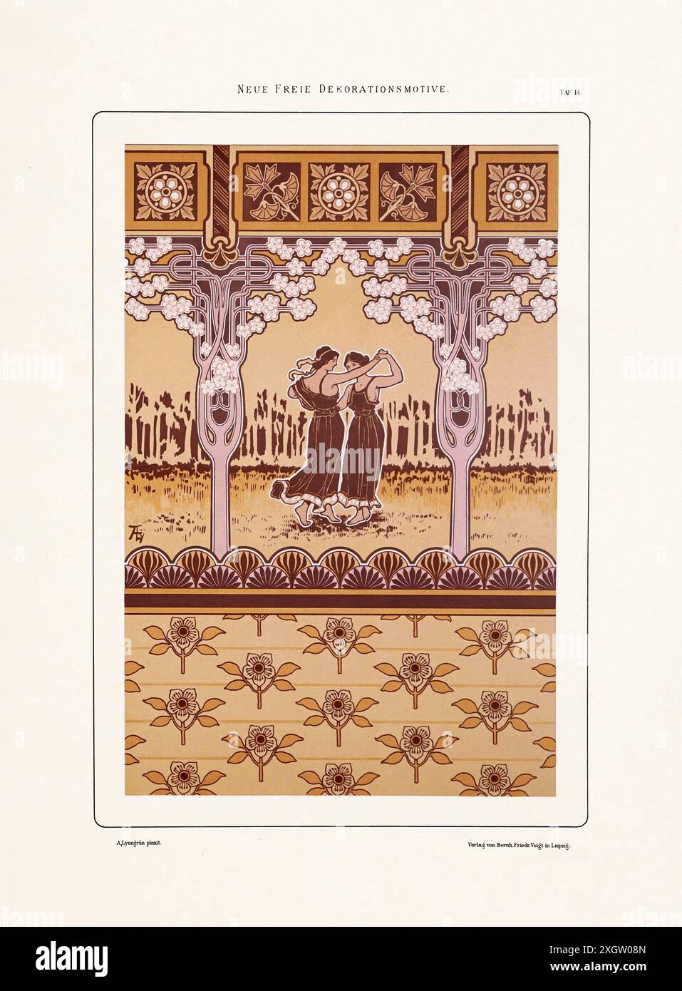 Vintage floral design in Art Nouveau style. Illustration from a German ...