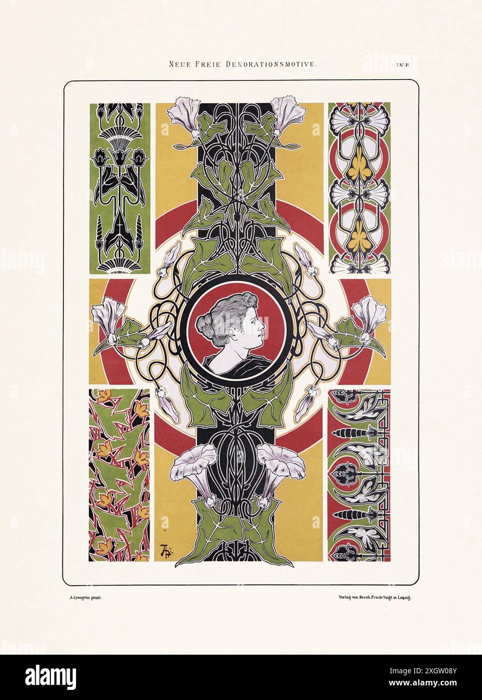 Vintage floral design in Art Nouveau style. Illustration from a German ...