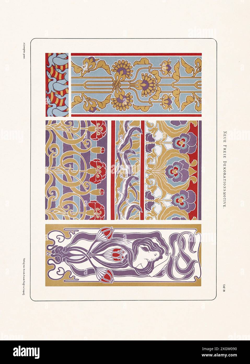 Vintage floral design in Art Nouveau style. Illustration from a German ...