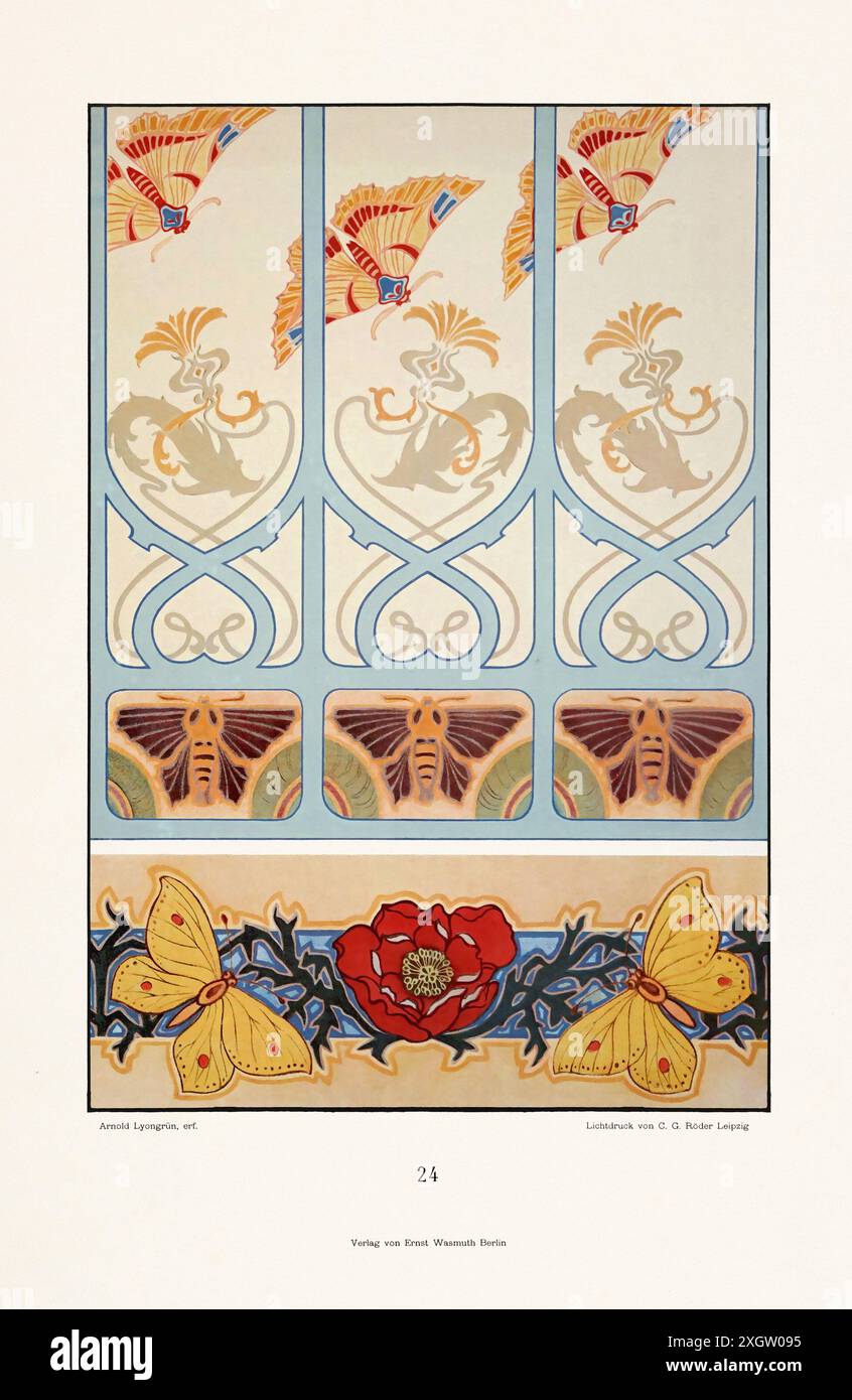 Vintage floral design in Art Nouveau style. Illustration from a German ...