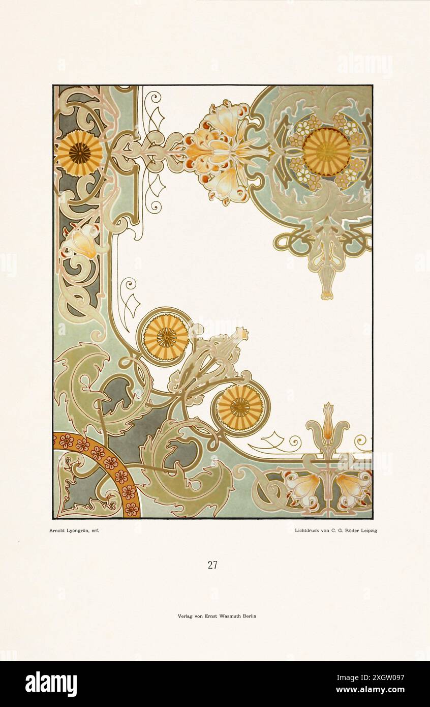 Vintage floral design in Art Nouveau style. Illustration from a German ...