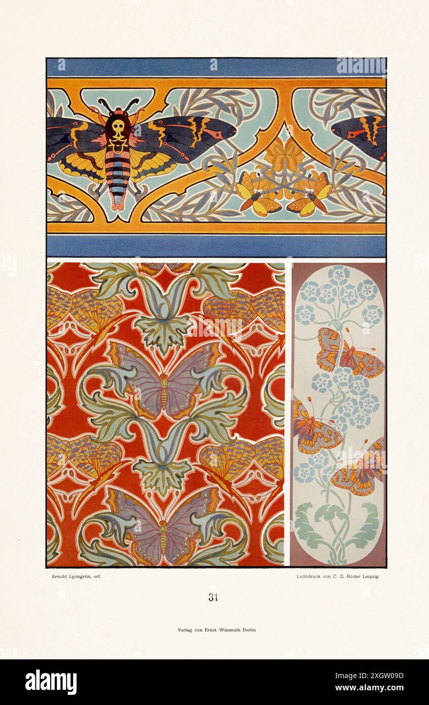 Vintage floral design in Art Nouveau style. Illustration from a German ...