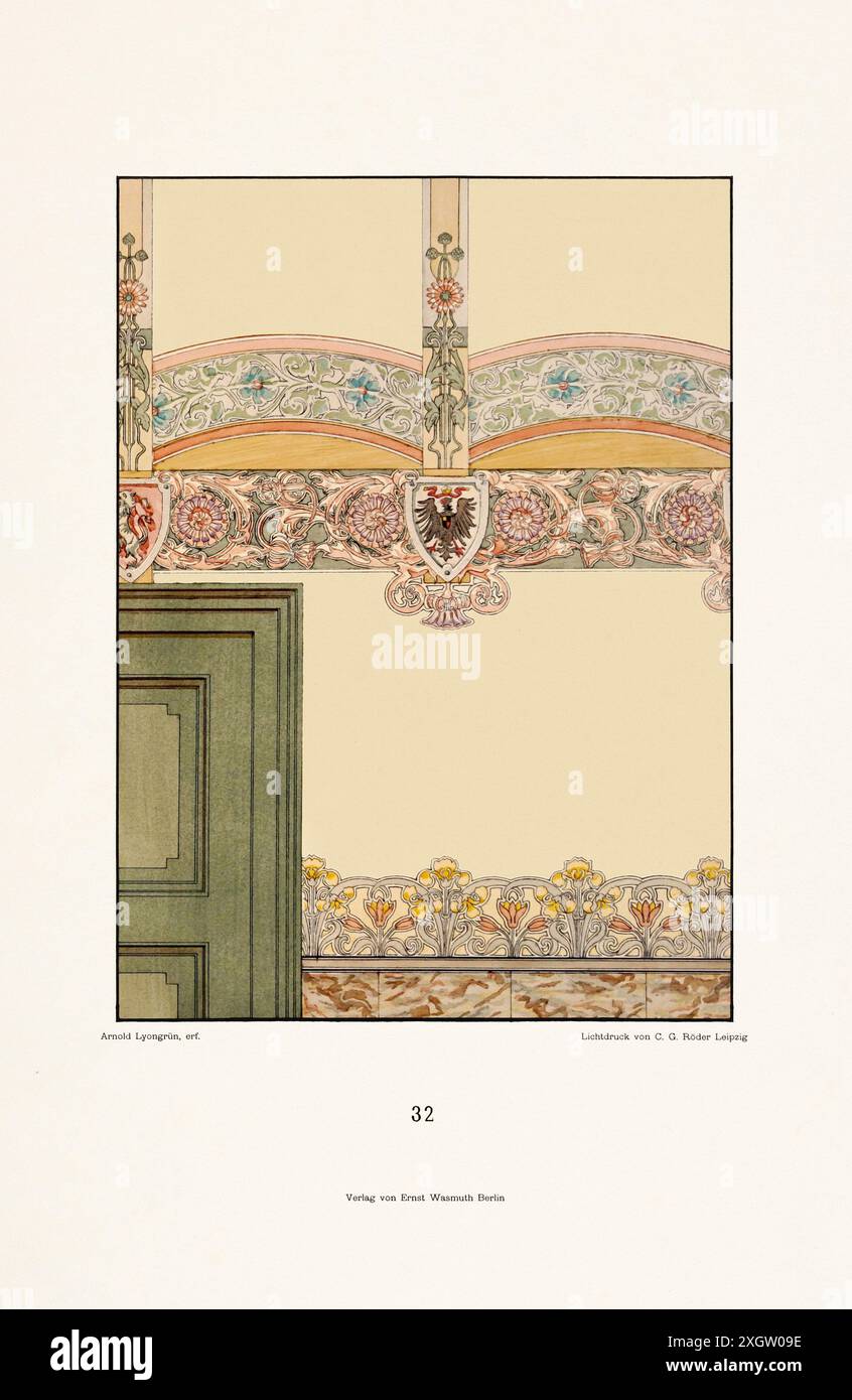 Vintage floral design in Art Nouveau style. Illustration from a German ...