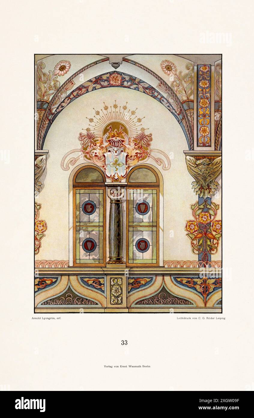 Vintage floral design in Art Nouveau style. Illustration from a German ...