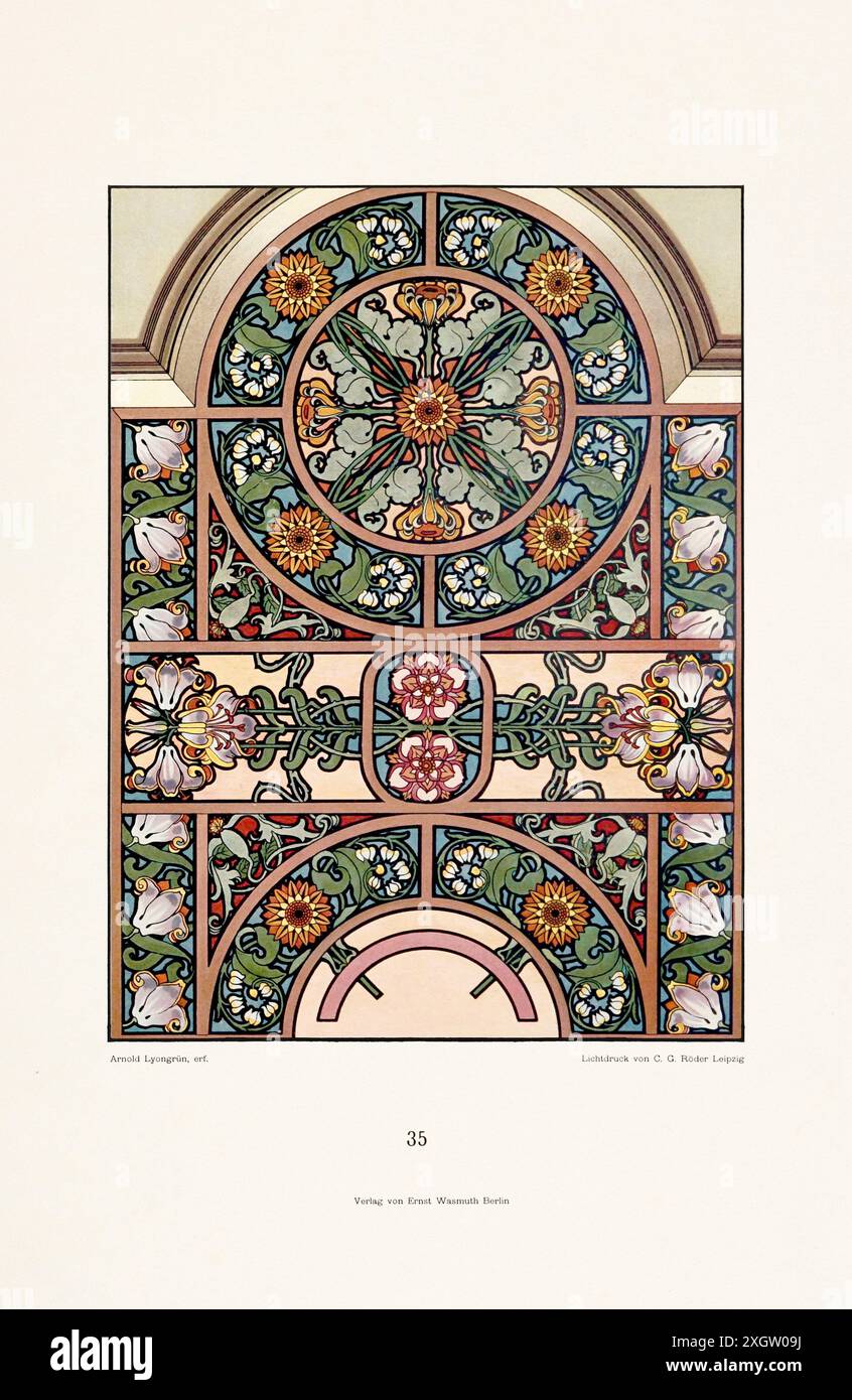 Vintage floral design in Art Nouveau style. Illustration from a German ...