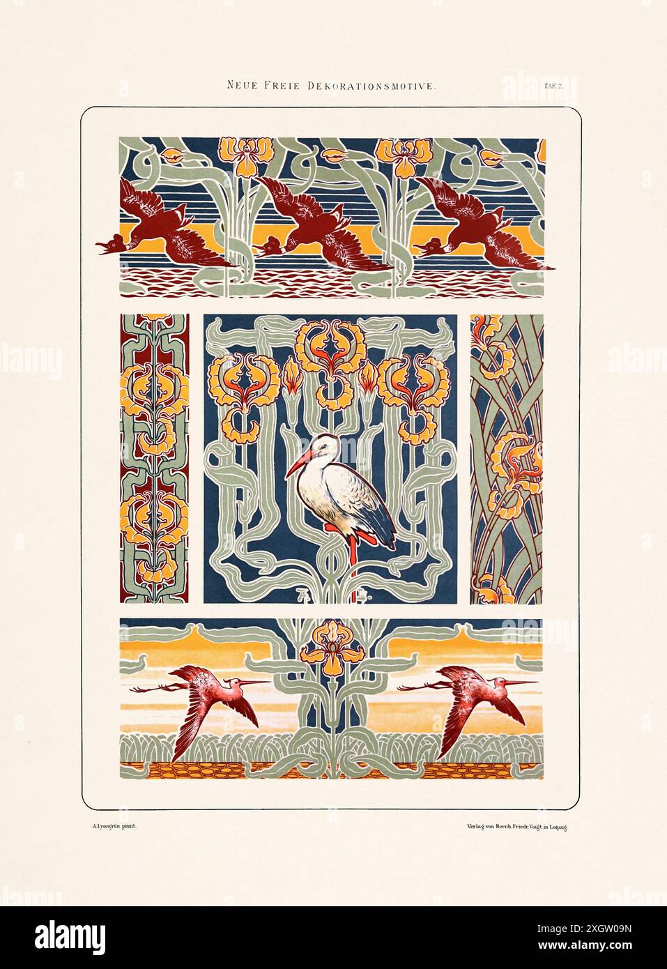 Vintage floral design in Art Nouveau style. Illustration from a German ...