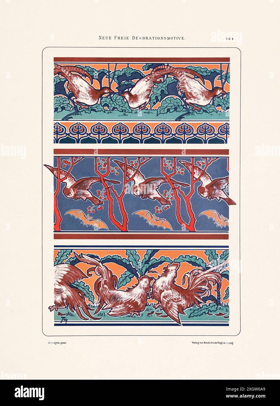 Vintage floral design in Art Nouveau style. Illustration from a German ...