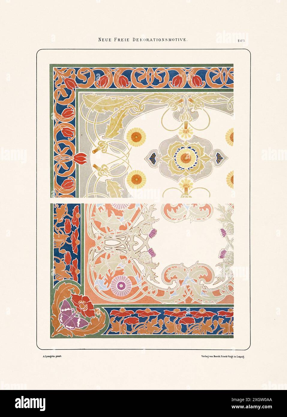 Vintage floral design in Art Nouveau style. Illustration from a German ...