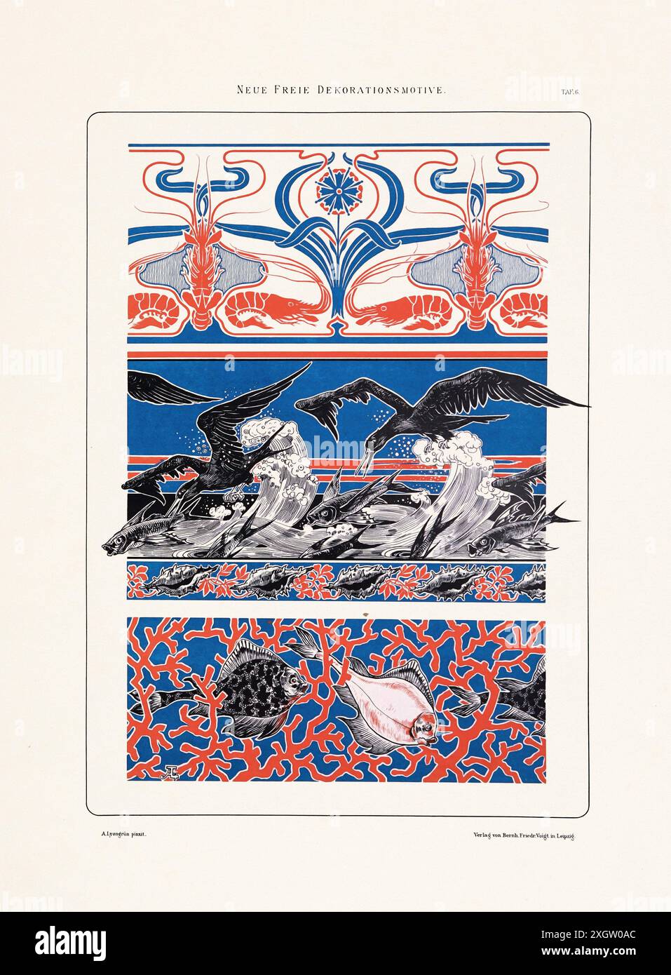 Vintage floral design in Art Nouveau style. Illustration from a German ...