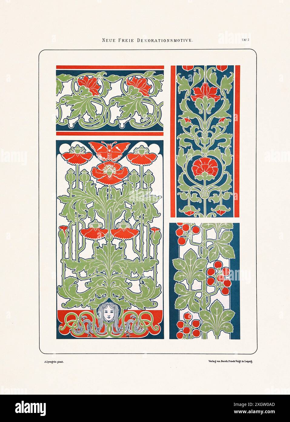 Vintage floral design in Art Nouveau style. Illustration from a German ...