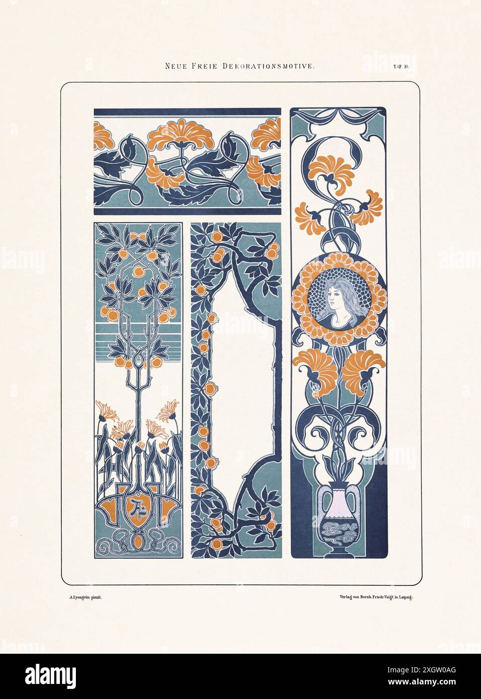 Vintage floral design in Art Nouveau style. Illustration from a German ...