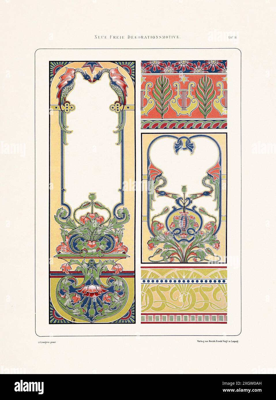 Vintage floral design in Art Nouveau style. Illustration from a German ...