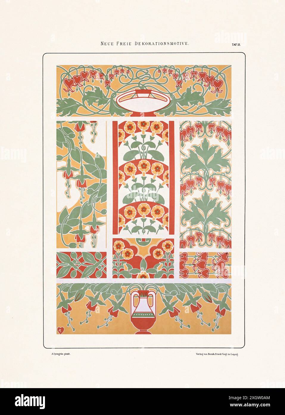 Vintage floral design in Art Nouveau style. Illustration from a German ...