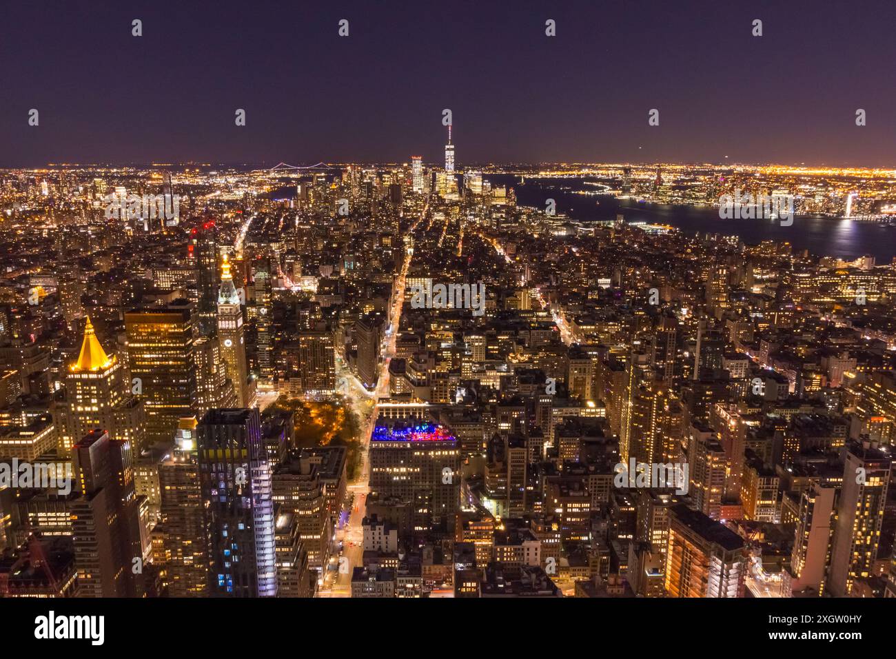 Illuminated Cityscape of Manhattan, New York at Night. United States of ...