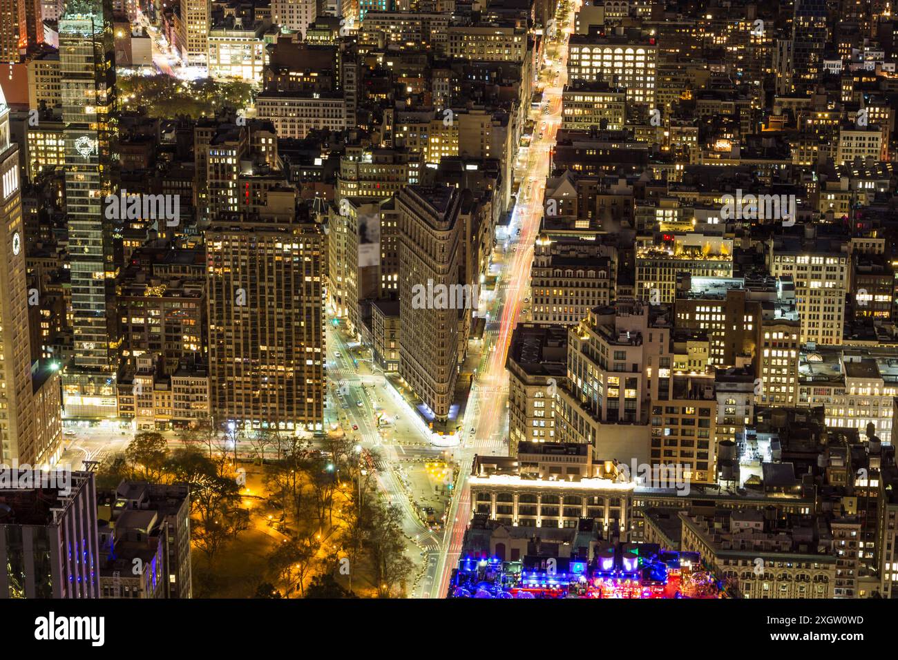 Cityscape of Manhattan with Flatiron Building at Night. New York City ...