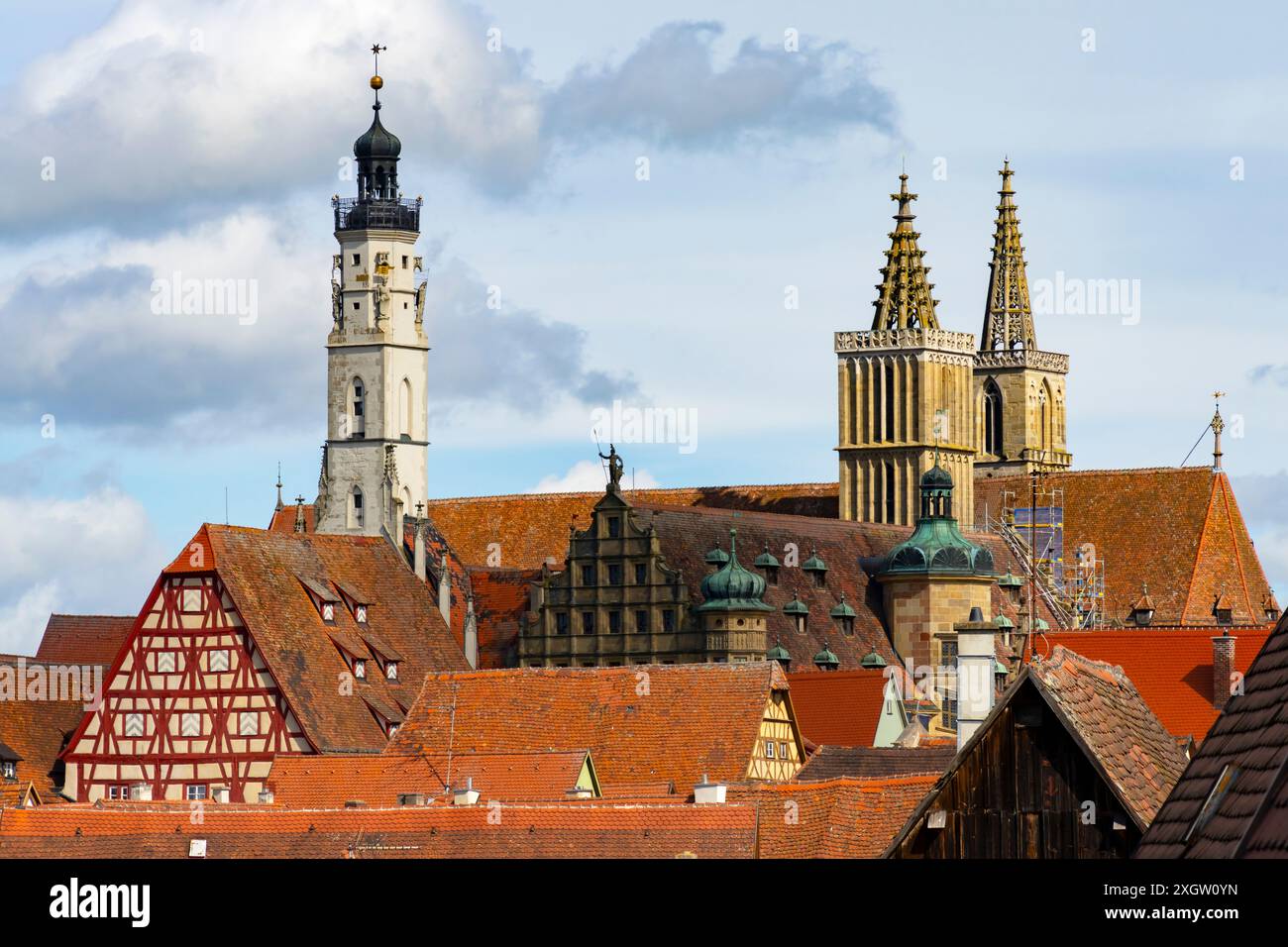 View of Old clock tower and St. Jacob’s Church in Rothenburg ob der ...