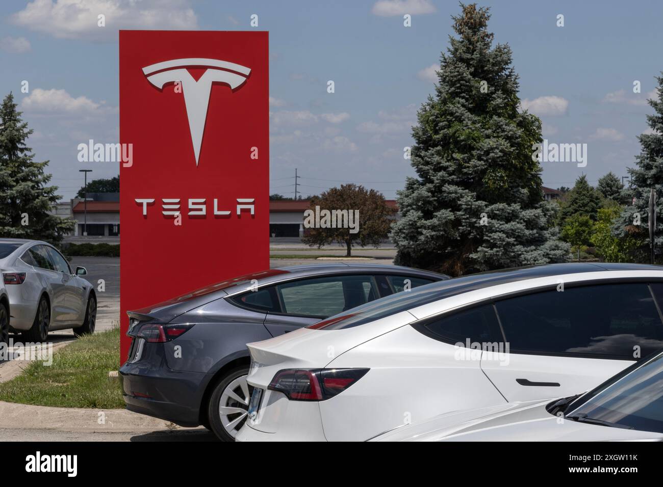 Indianapolis - July 7, 2024: Tesla EV electric vehicles display. Tesla ...