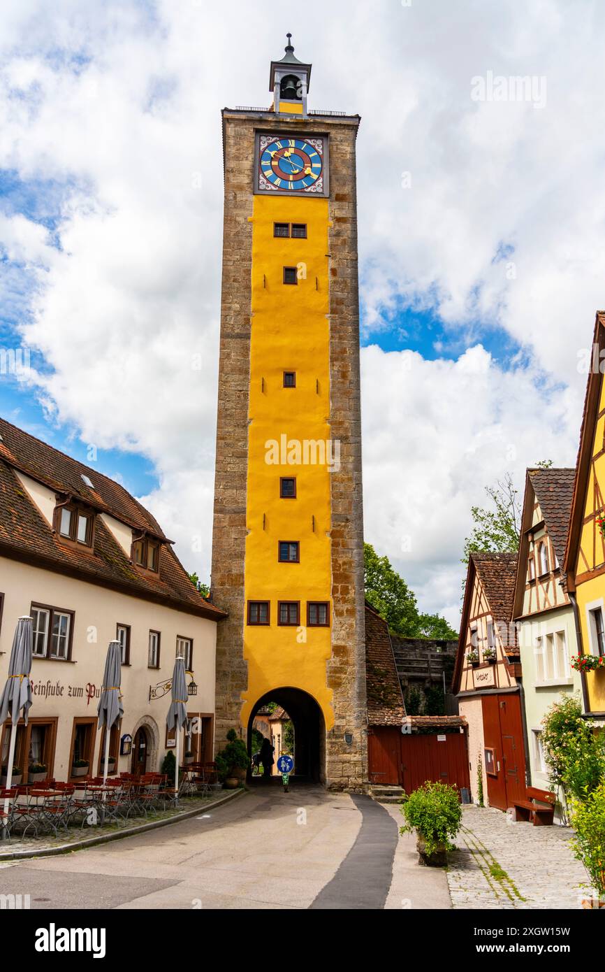 Clock tower in Rothenburg ob der Tauber, Bavaria, Germany. It is famous ...