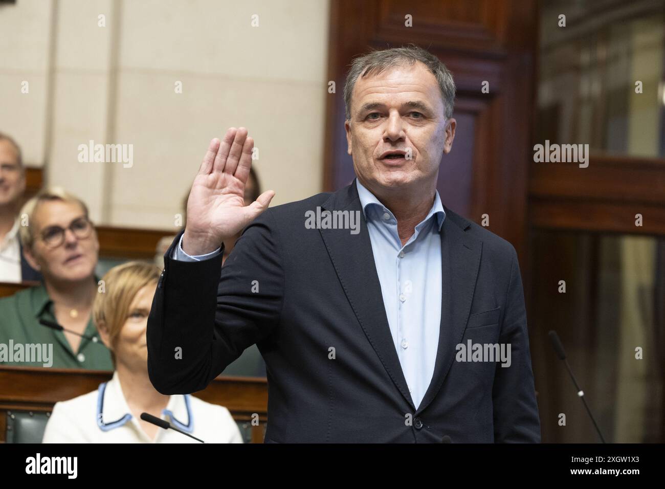 Brussels, Belgium. 10th July, 2024. Les Engages' Benoit Lutgen takes ...