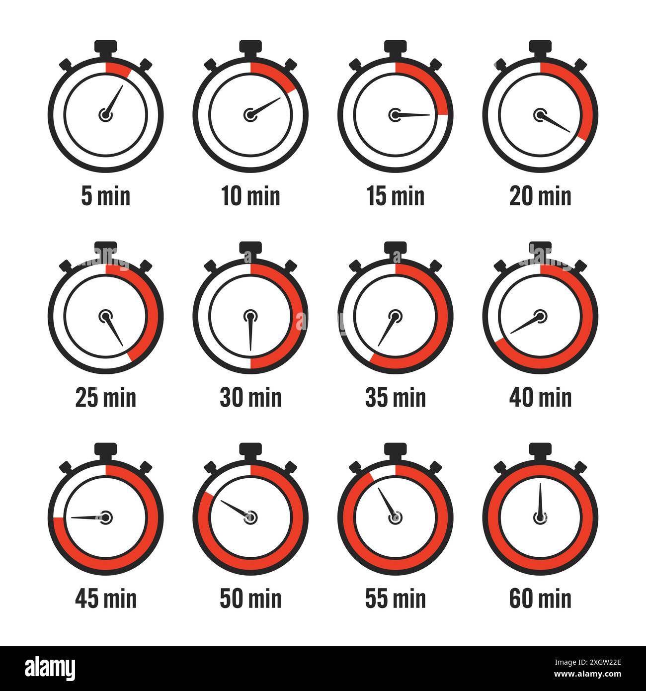 Stopwatch icons. Colorful simple chronometer, time counter with dial ...