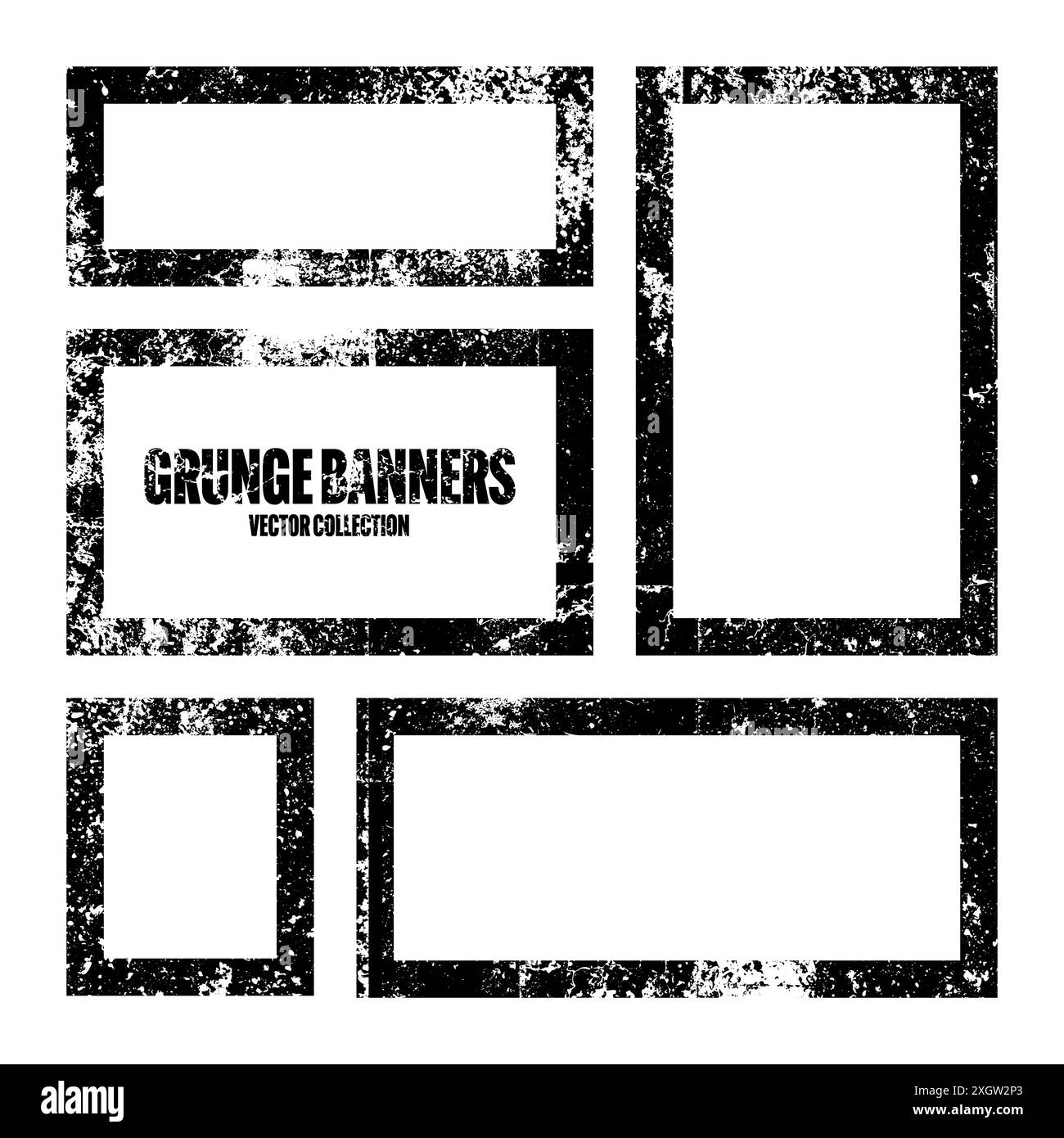 Grunge square frames, banners with stains and scratches. Brush stroke ...