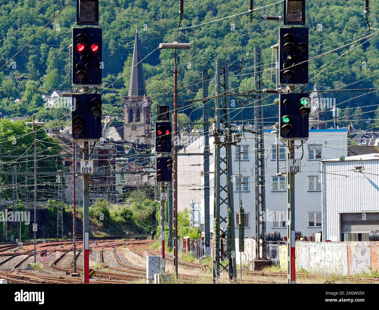 Train Signals Shows Red And Green Exit From The Train Station