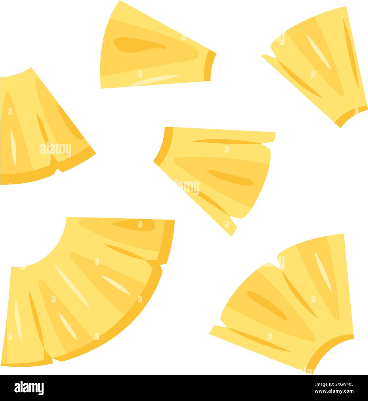 Fresh yellow Pineapple chunks, pieces slice icon set. Healthy ...