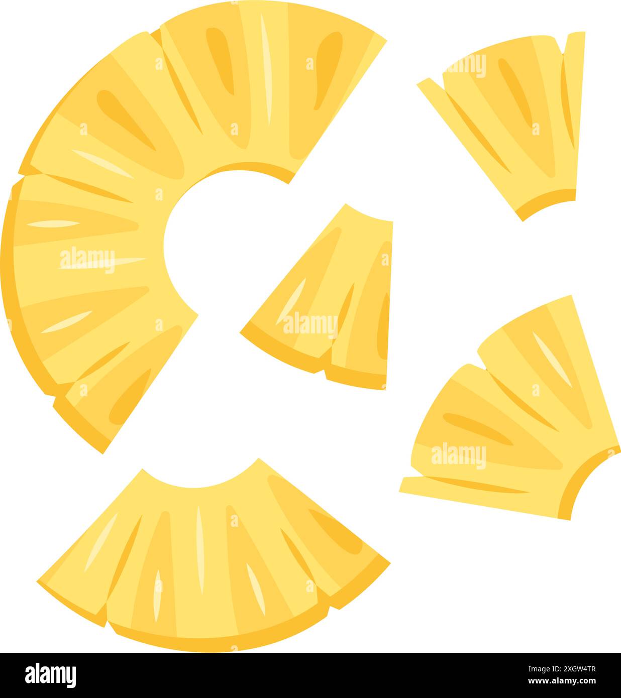 Fresh yellow Pineapple chunks, pieces slice icon set. Healthy ...