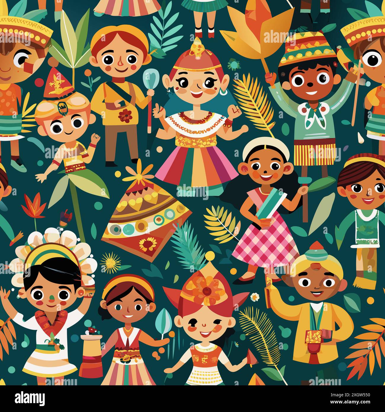 A colorful background with friends in traditional attire celebrating ...